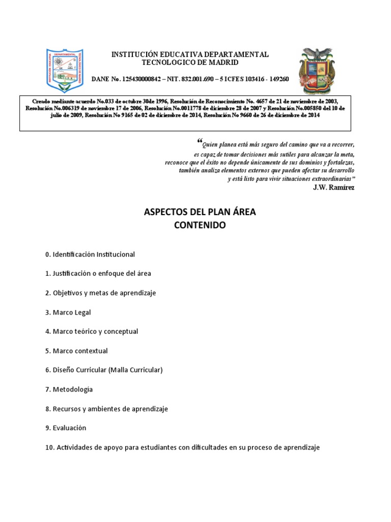 Estructura Del Plan De área Pdf