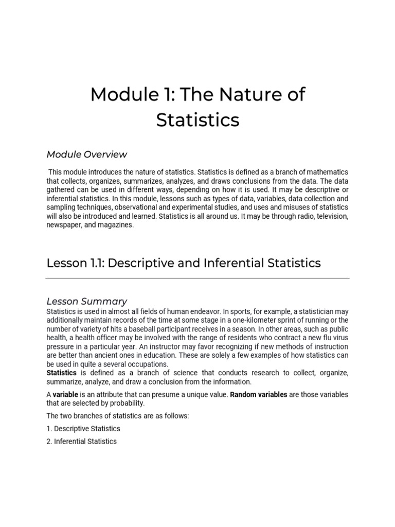 Module 1 (LESSON 1.1) | PDF | Statistics | Statistical Inference