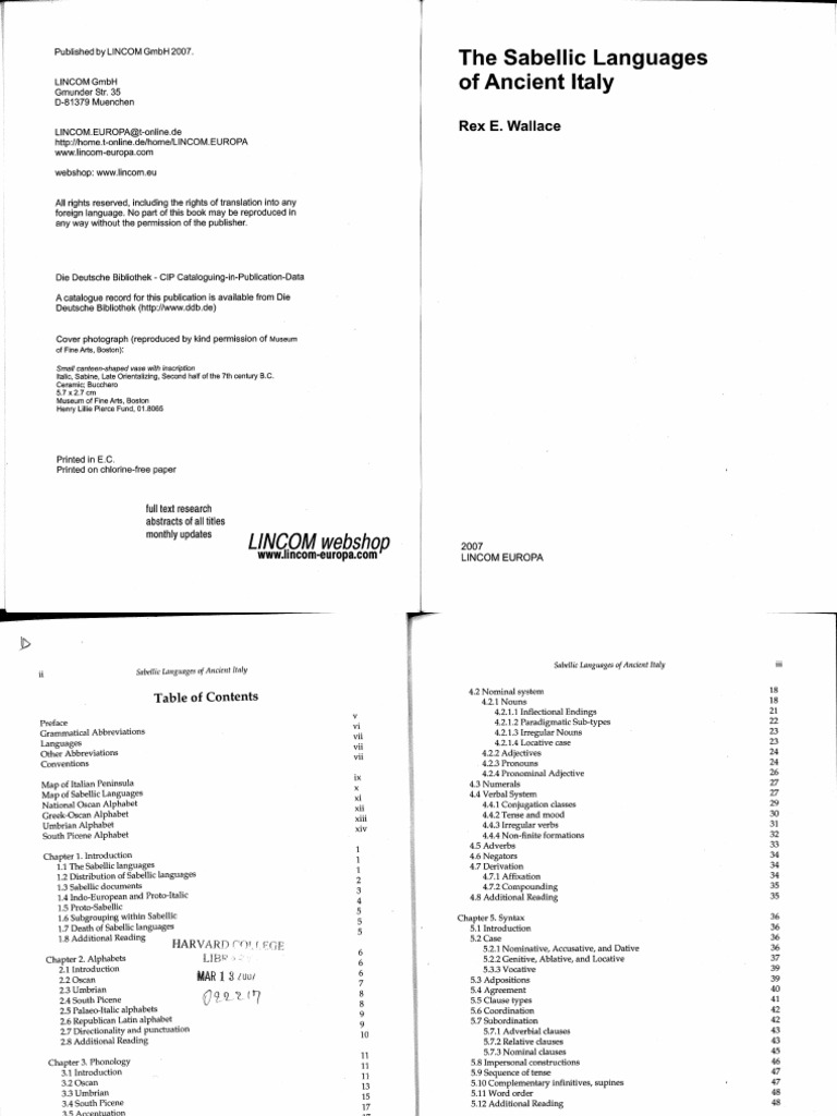 Wallace Rex The Sabellic Languages of Ancient Italy | PDF | Ancient ...