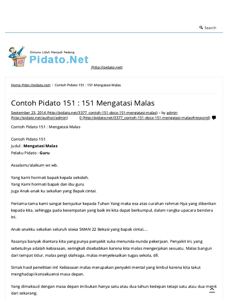 Contoh Pidato 151 - 151 Mengatasi Malas | PDF