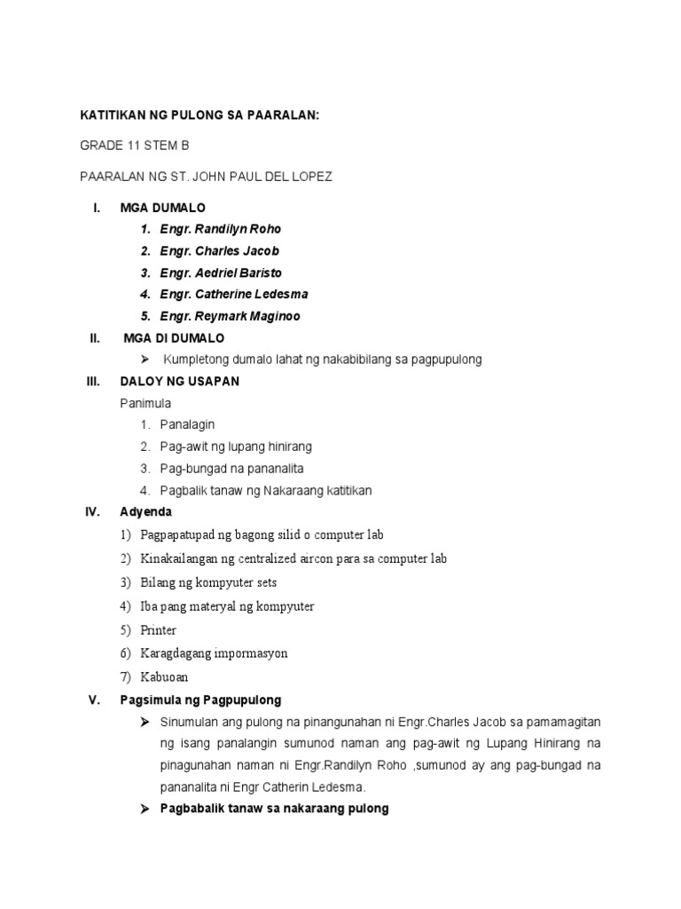 Katitikan NG Pulong Sa Paaralan | PDF