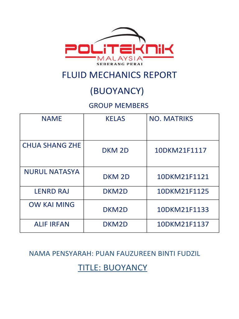 Fluid Mechanics Report | PDF | Buoyancy | Density