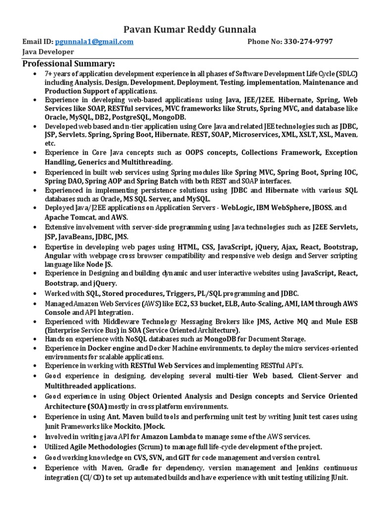 Pavan Resume | PDF | Spring Framework | Representational State Transfer