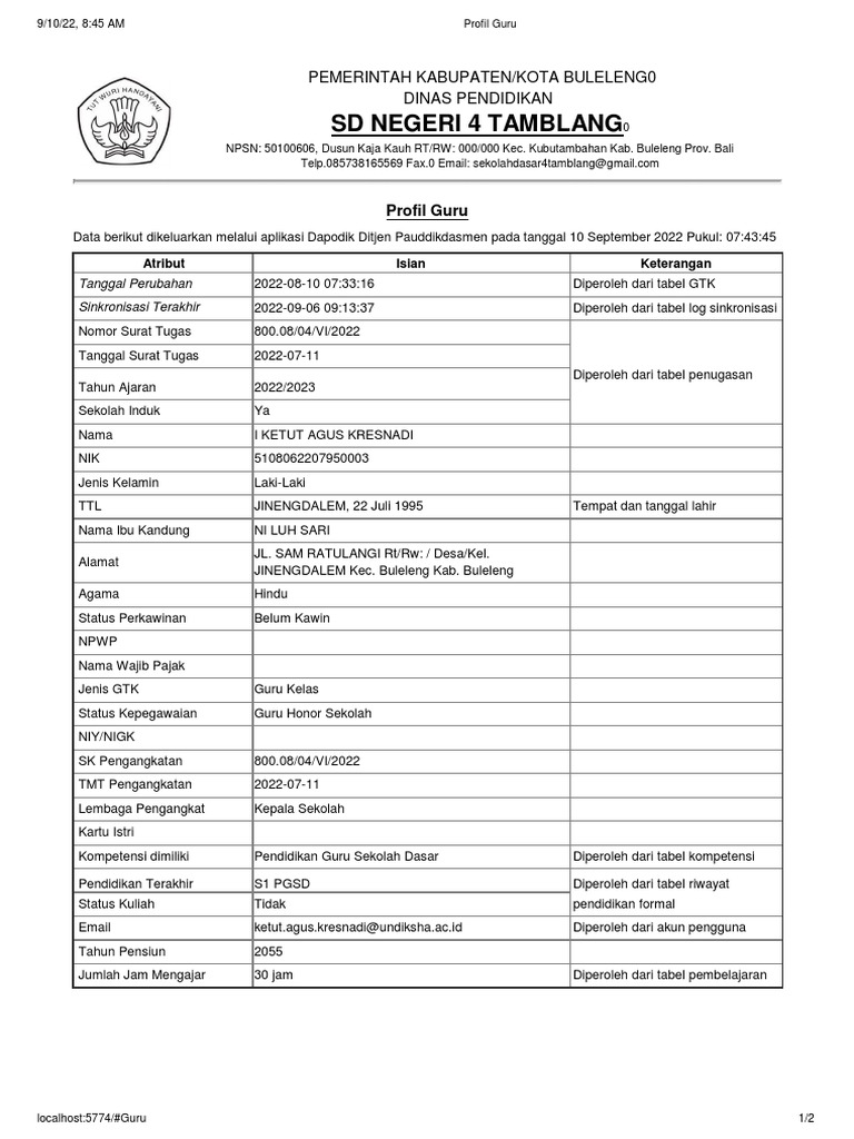 Profil Dapodik PDF | PDF