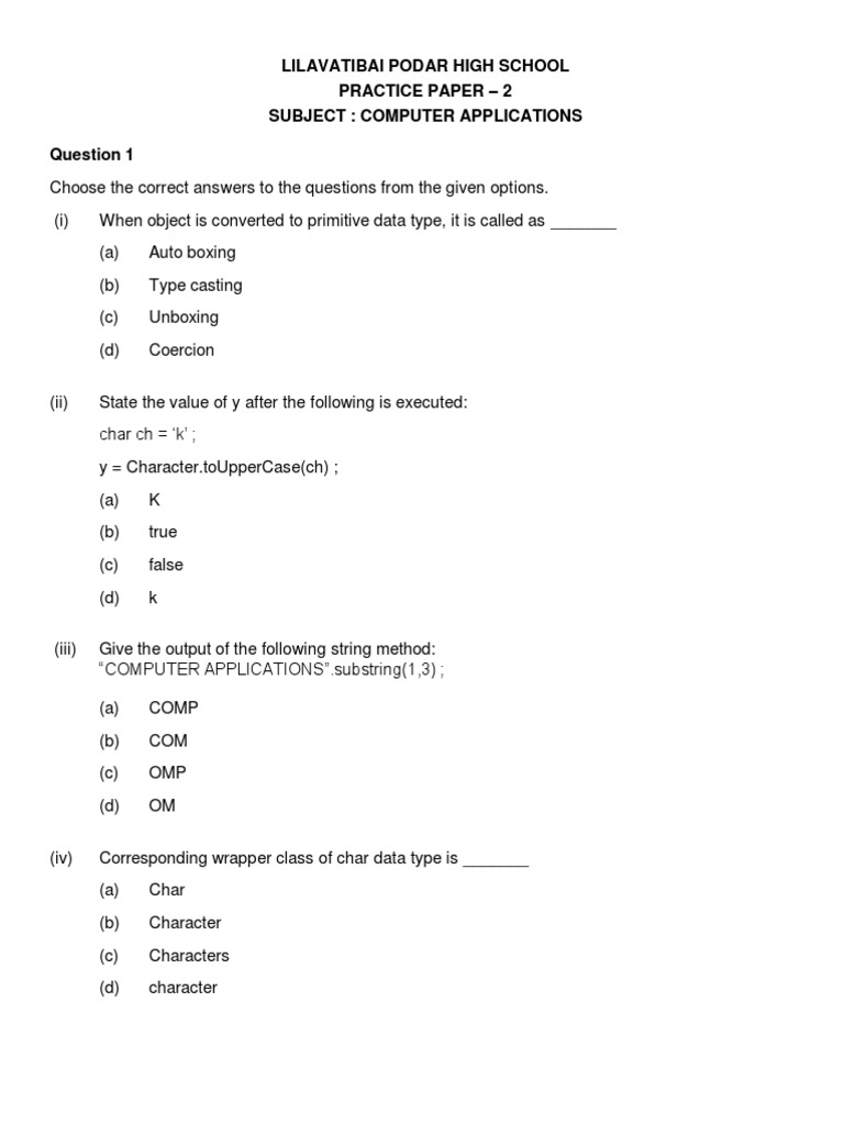 Comp Appl Std X Practice Paper 2 Pdf Parameter Computer Programming Class Computer