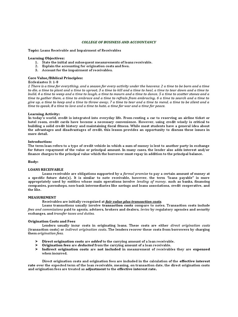 Module-7-Loans-Receivable-and-Impairment-of-Receivables | PDF | Loans ...