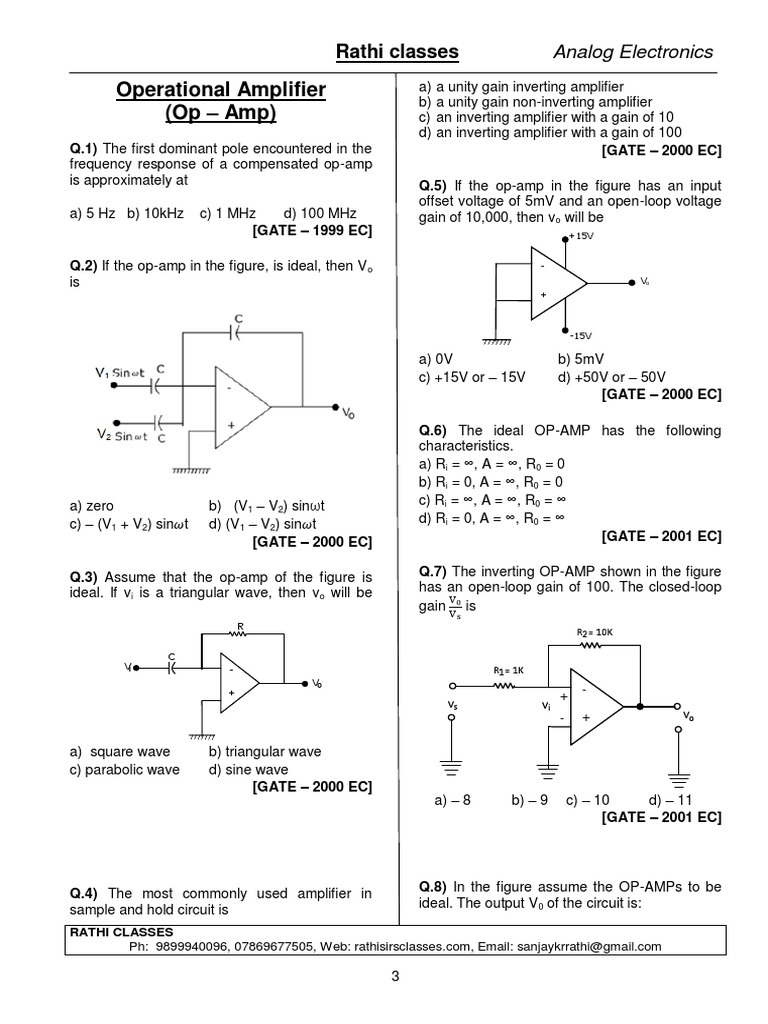 Operational Amplifier Practice Problems: Analog Electronics ... Operational Amplifier Practice Problems: Analog Electronics ...