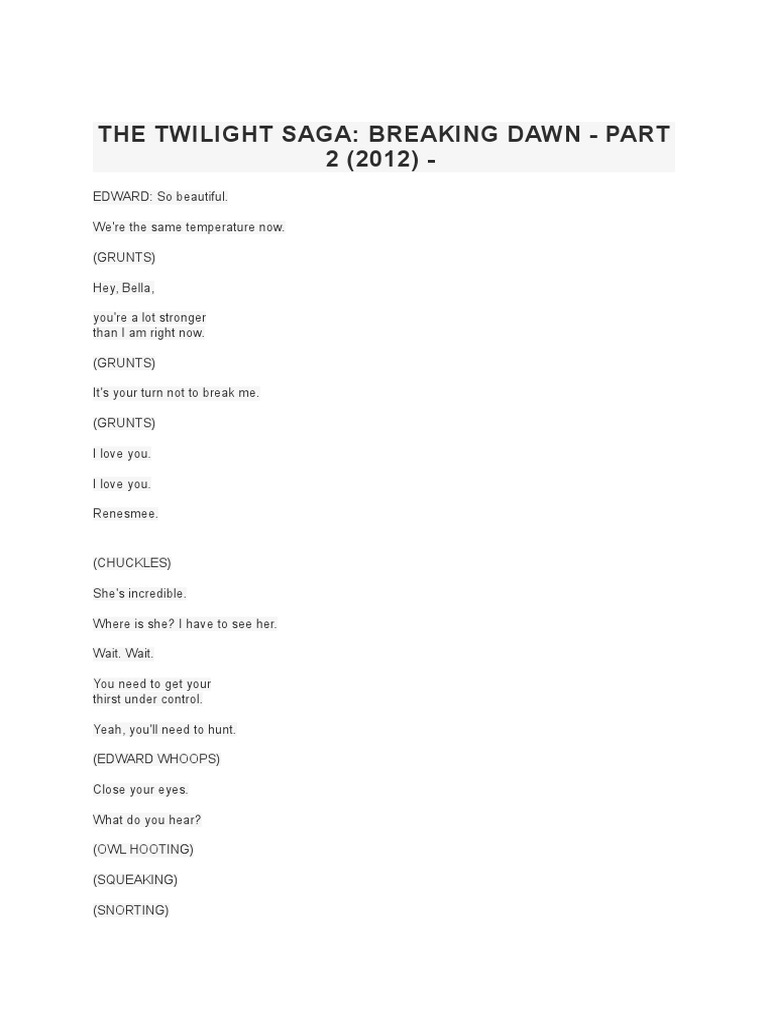 Breaking Dawn Part 2 Script Excerpt | PDF