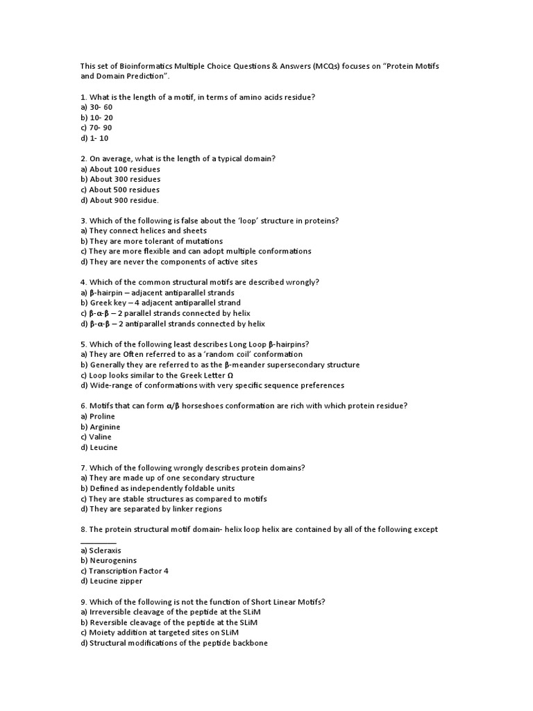 Bioinfo MCQS | PDF | Sequence Alignment | Nucleic Acid Sequence