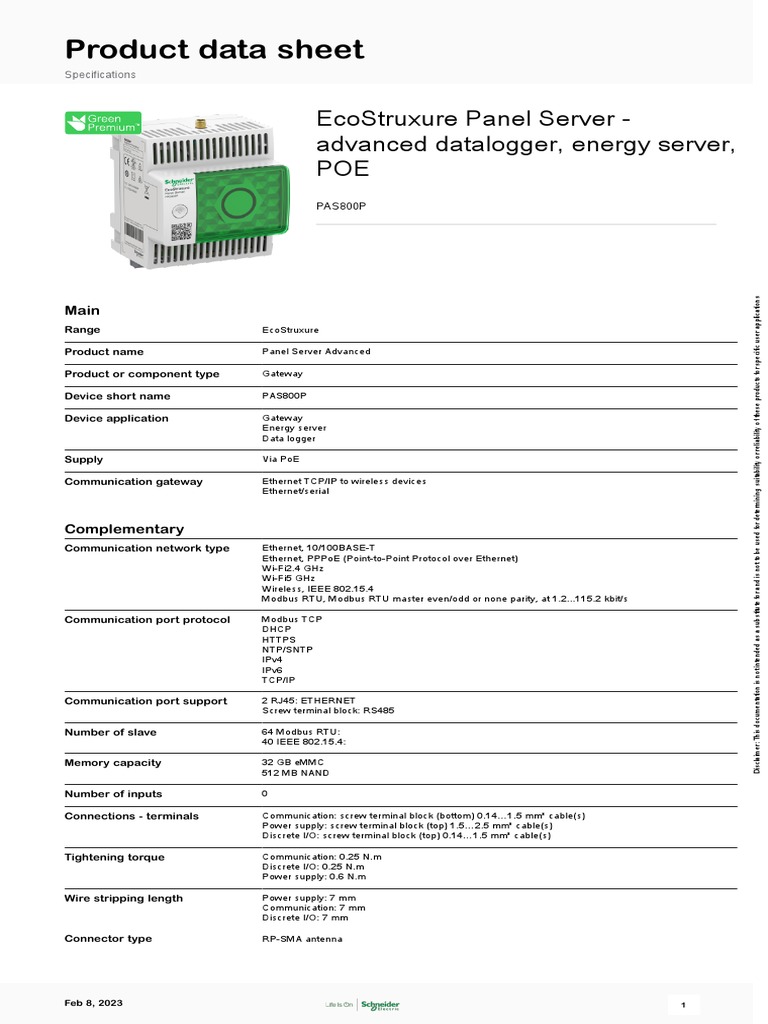 EcoStruxure Panel Server - PAS800P | PDF | Computer Network | World ...