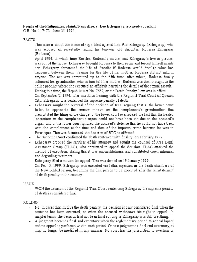 Echegaray Death Penalty Case Overview | PDF | Capital Punishment ...