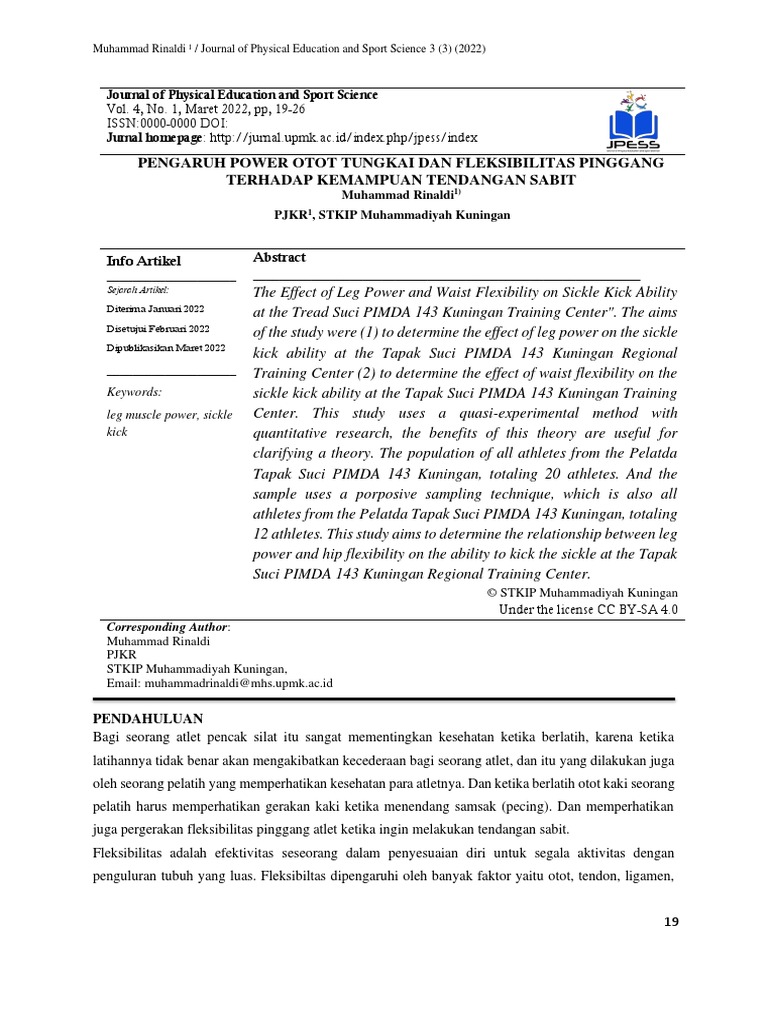 Pengaruh Power Otot Tungkai Dan Fleksibilitas Pinggang Terhadap Kemampuan Tendangan Sabit | PDF