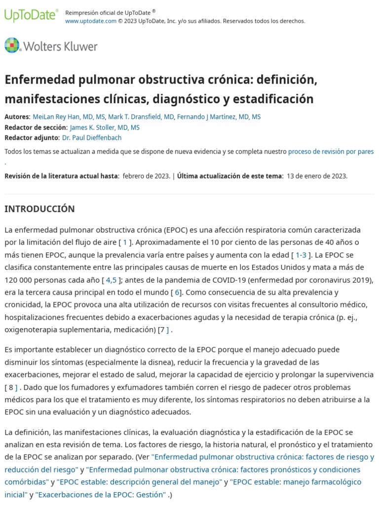 EPOC UpToDate PDF | PDF | Enfermedad pulmonar obstructiva crónica | Asma