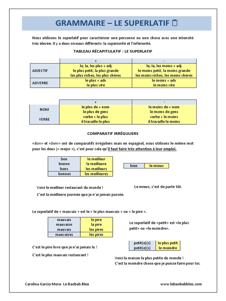 Comprendre le superlatif en français | PDF | Mécanique du langage ...