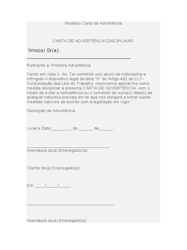 Modelos Carta de Advertência | PDF | Almoço | Condomínio