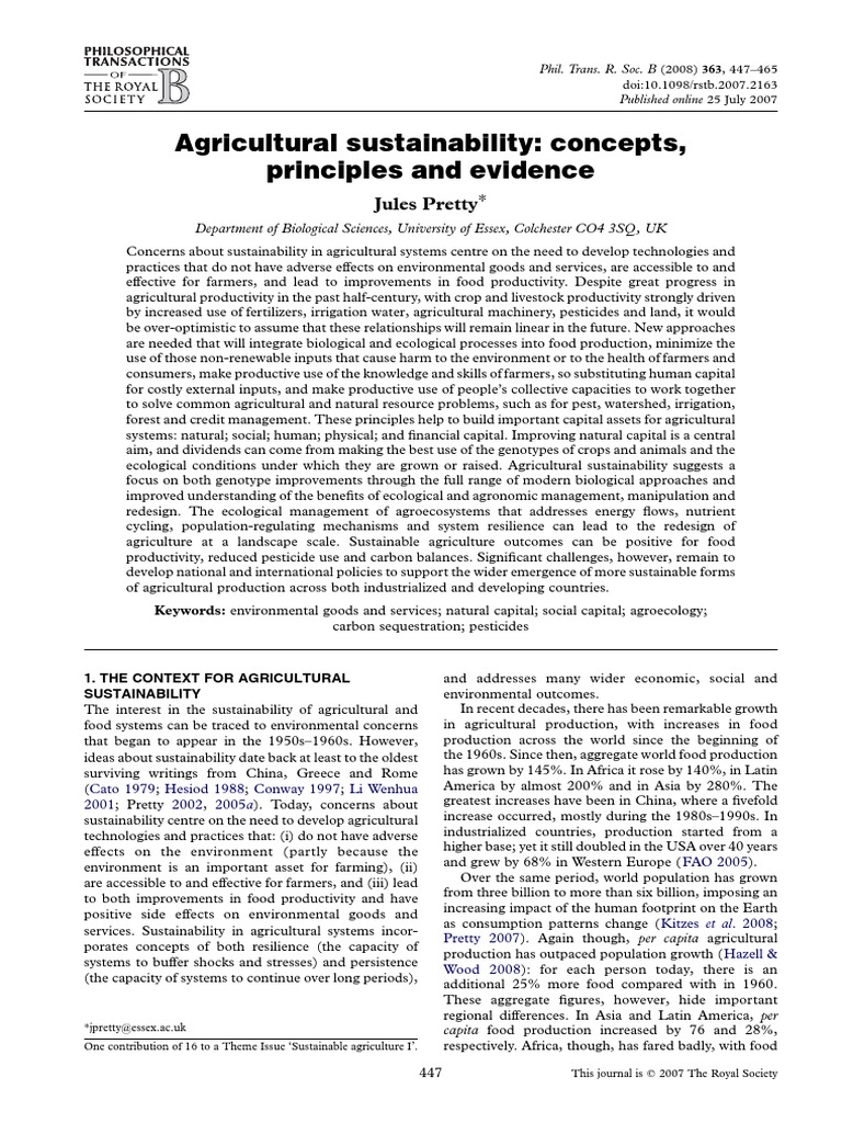 Agricultural Sustainability - Concepts, Principles and Evidence | PDF ...