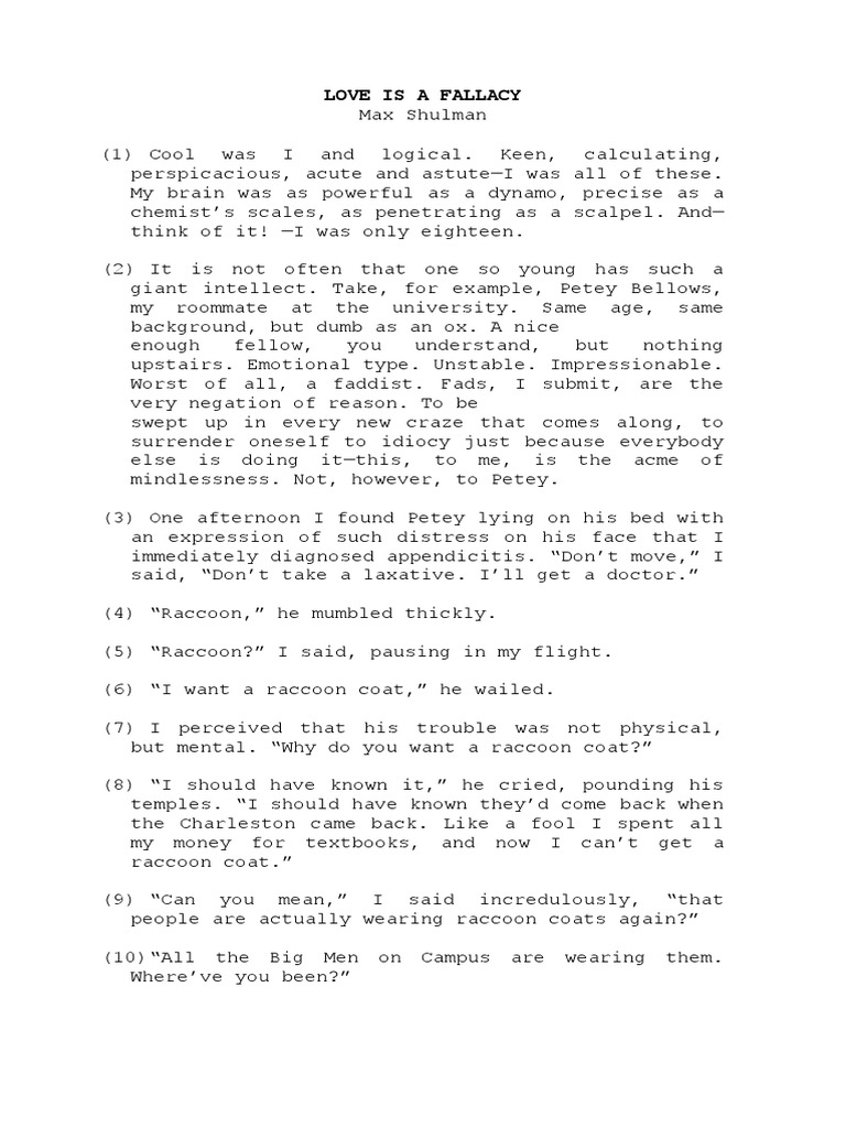 Love Is A Fallacy by Max Schulman | PDF | Logic | Fallacy