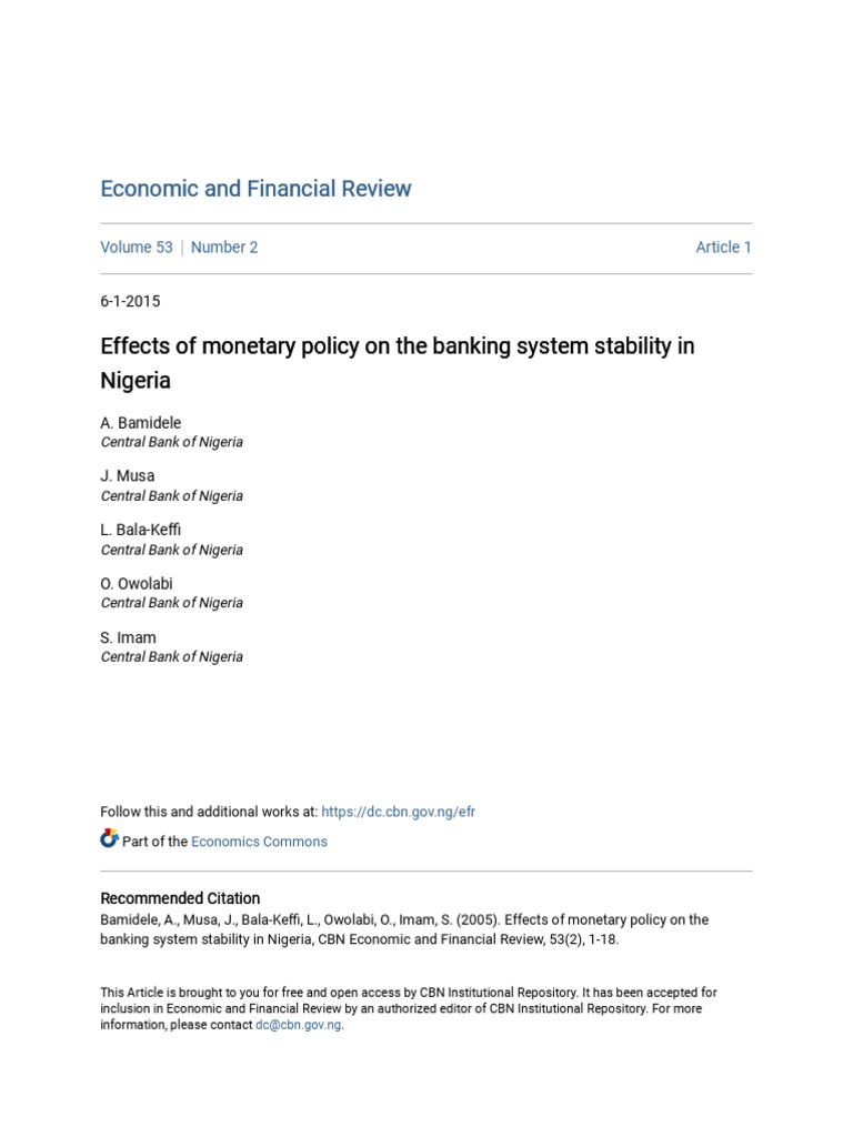 Effects of Monetary Policy On The Banking System Stability in Nig | PDF ...