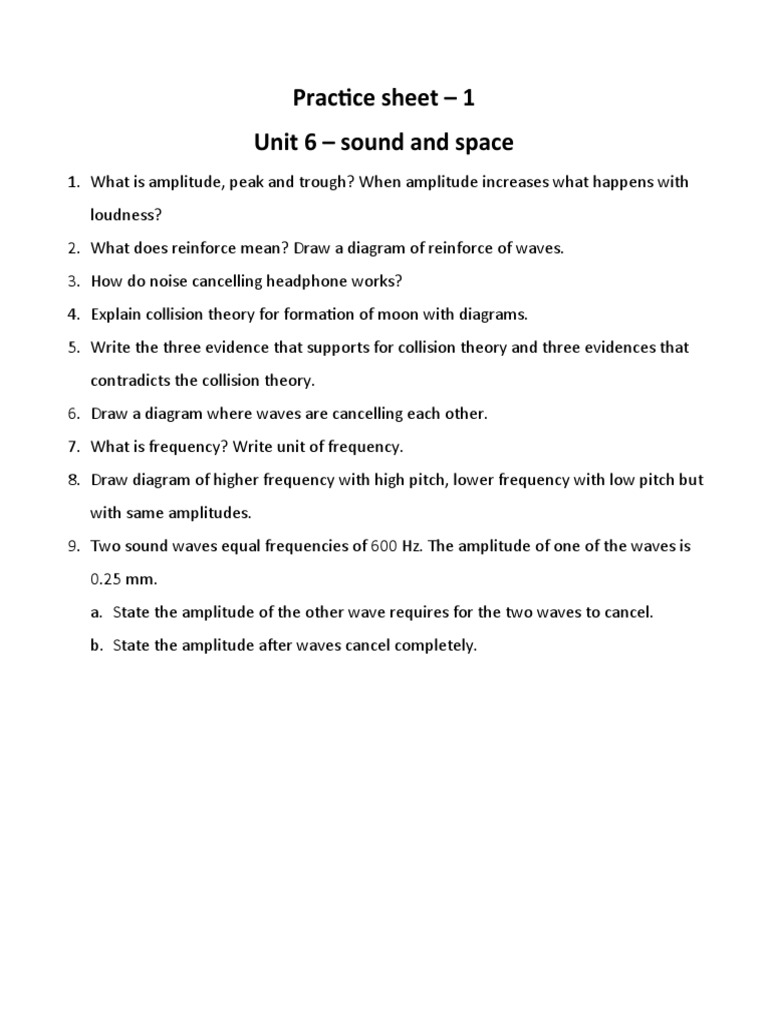 Revision Ws PHY-Unit 6 - Sound and Space | PDF