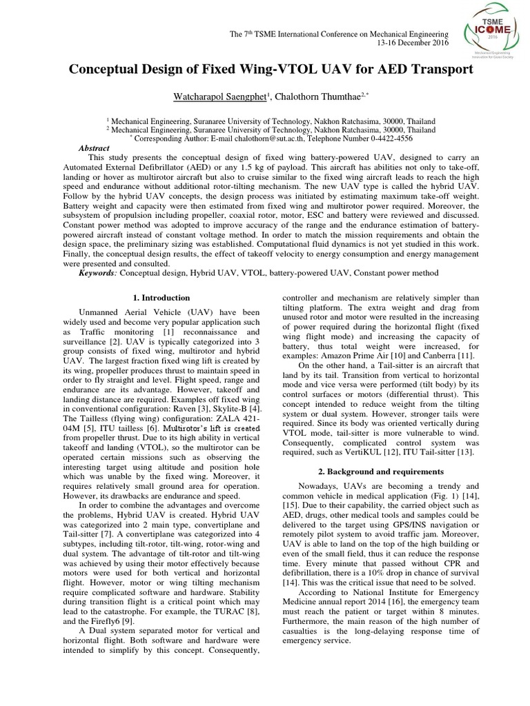 Conceptual Design of Fixed Wing VTOL UAV PDF | Download Free PDF | Drag ...