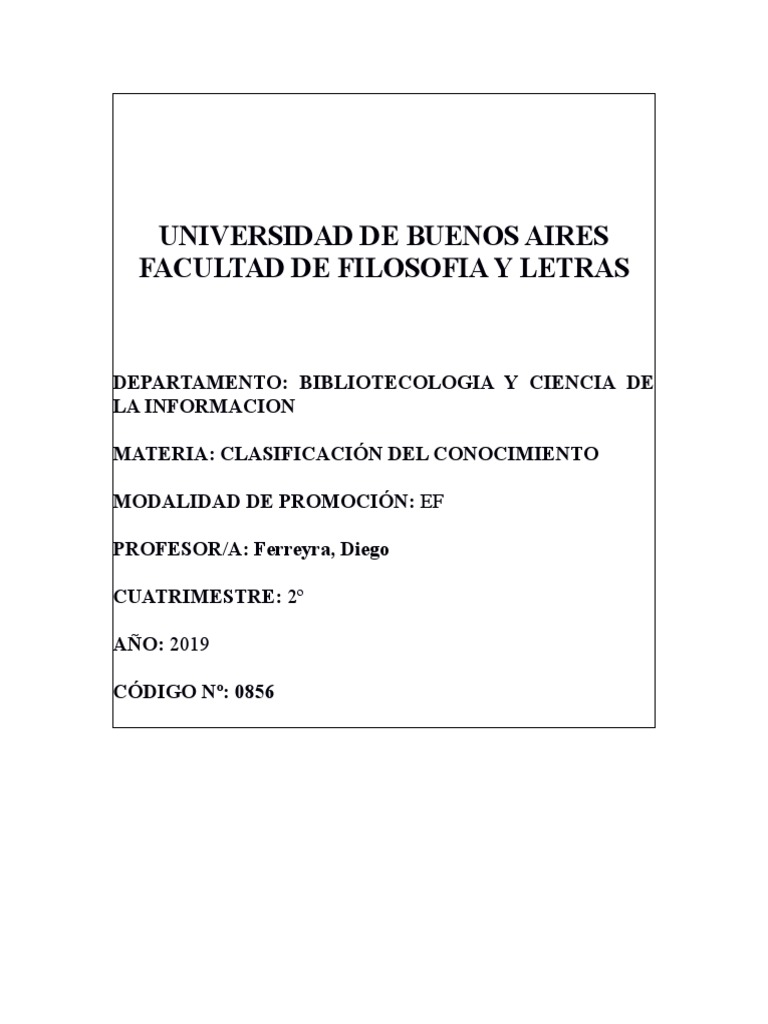 Clasificación del Conocimiento UBA 2019 | PDF | Metadatos | Conocimiento