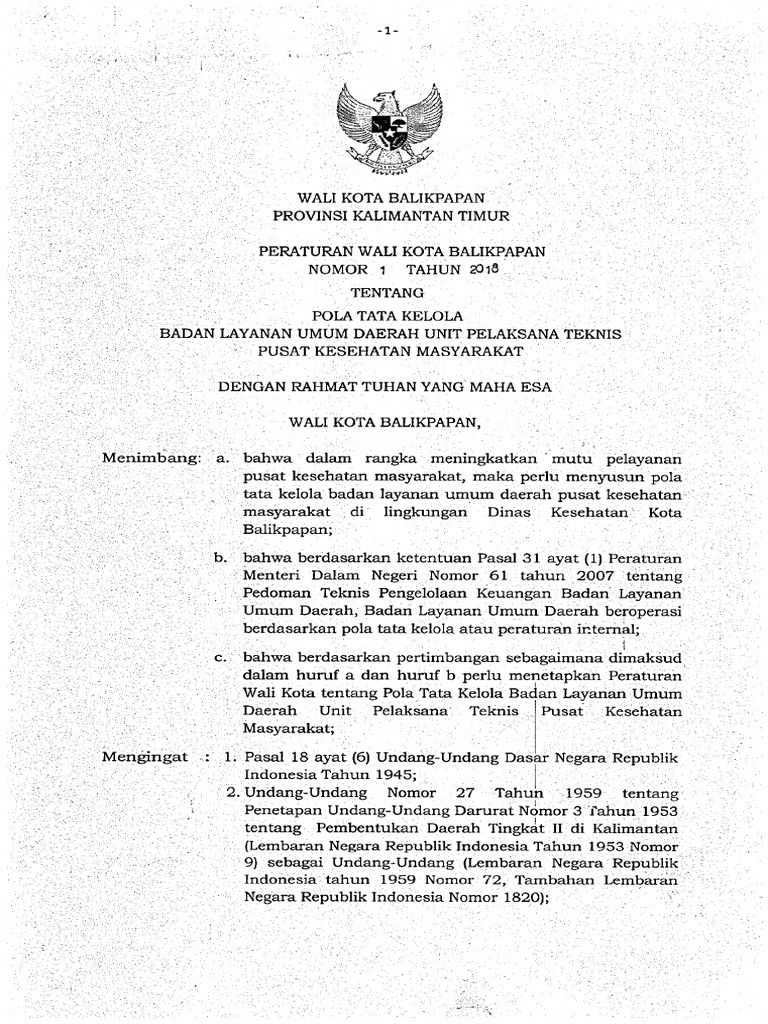 Perwal No 1 Tahun 2018 Okkkk-1 | PDF