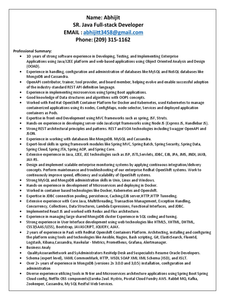 Abhijit SR Java Developer | PDF | Spring Framework | Representational ...