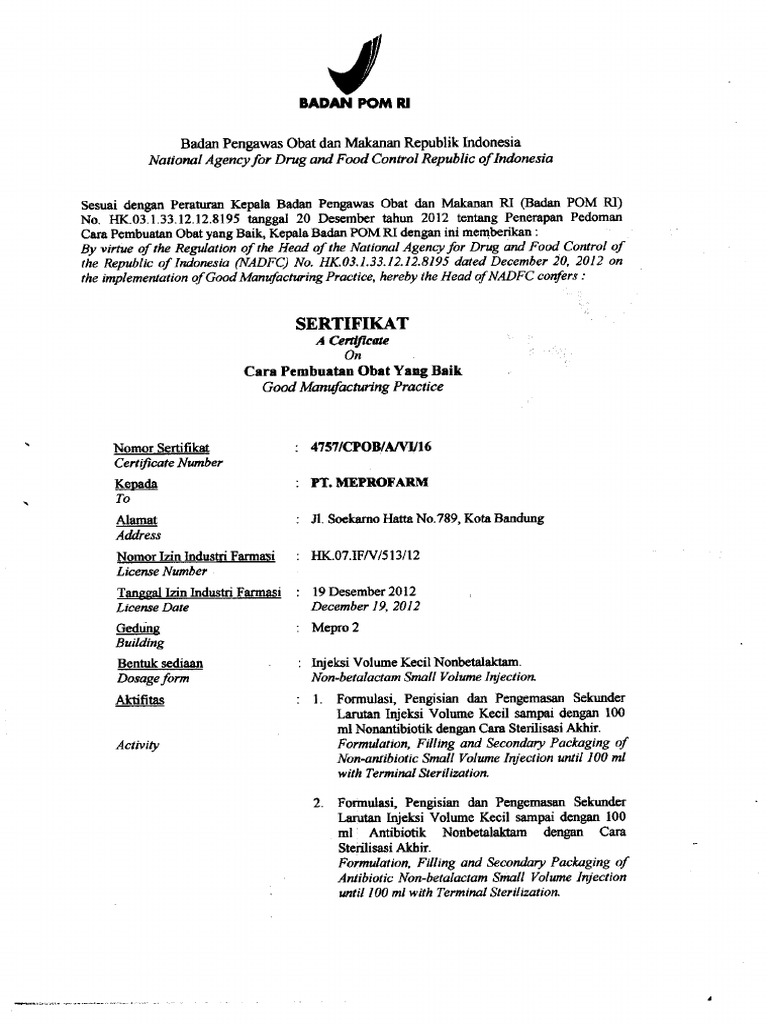 CPOB Injeksi Volume Kecil NonBetalaktam Antibiotik & Non Antibiotik ...