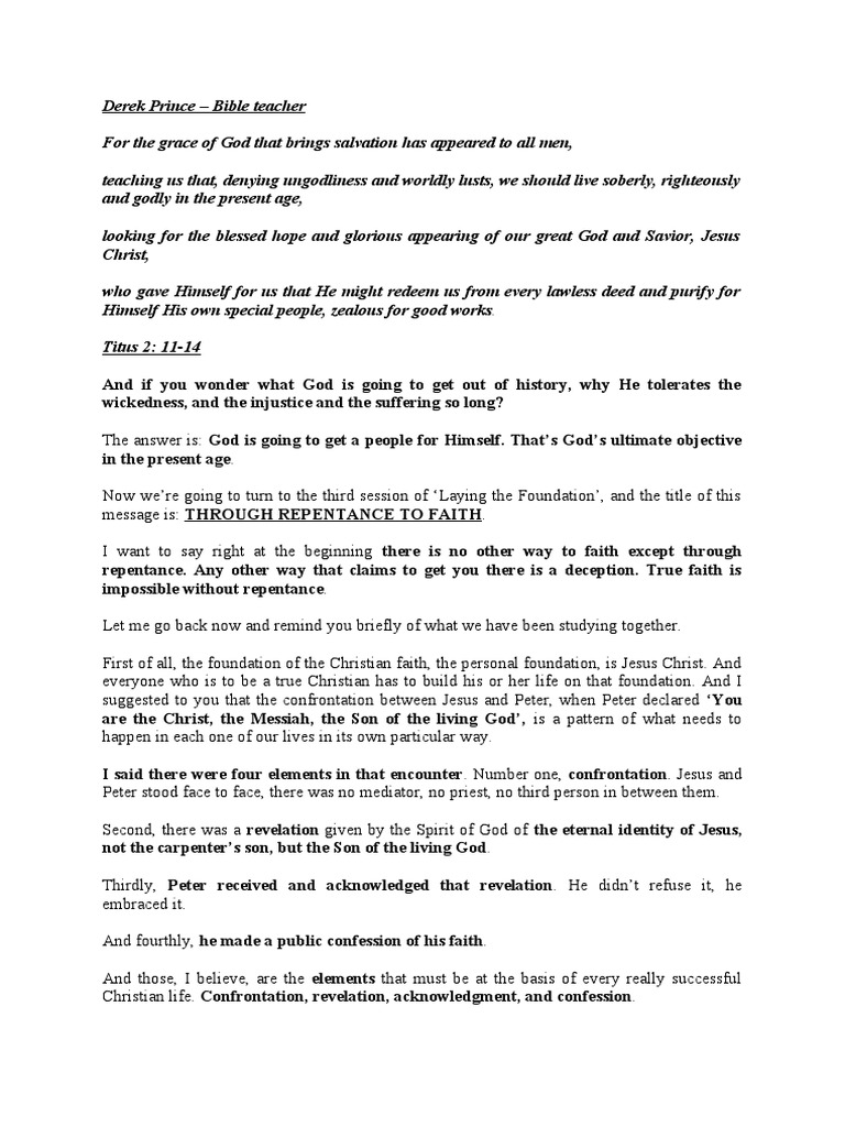 Repentance From Dead WorksDerek Prince | PDF | Jesus | Baptism