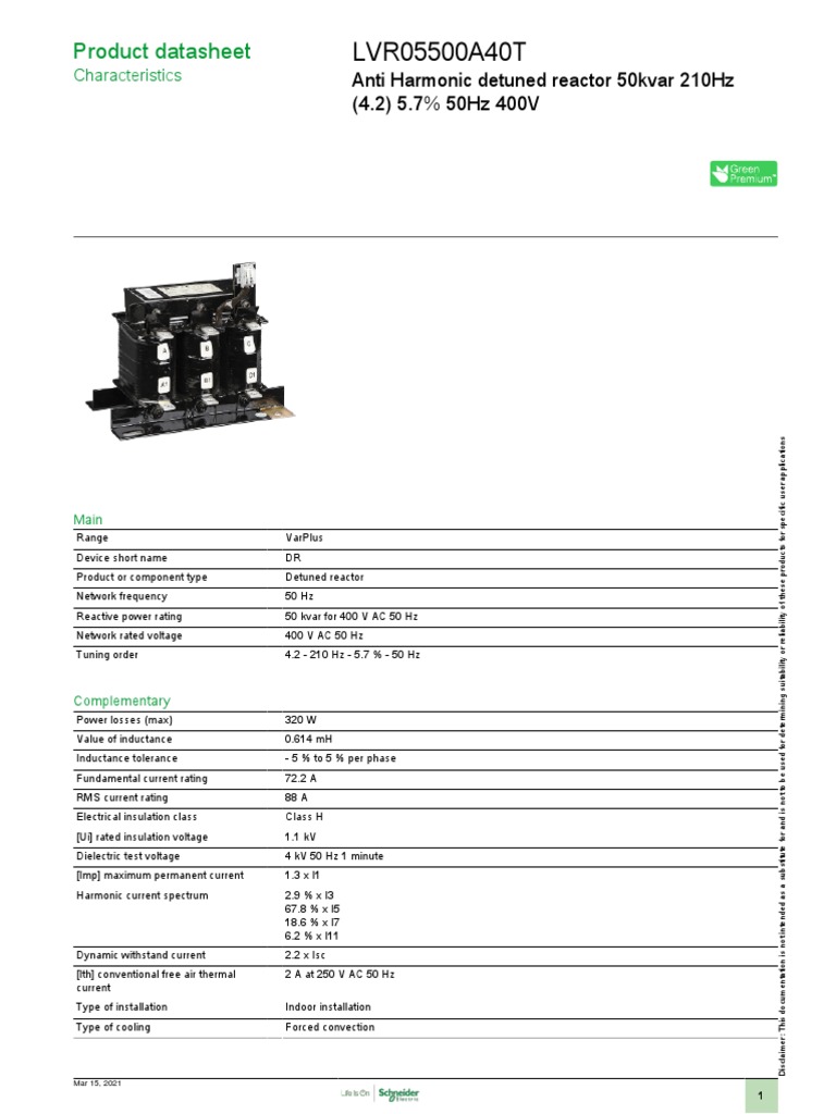 LVR05500A40T Detuned Reactor Datasheet | PDF | Alternating Current ...