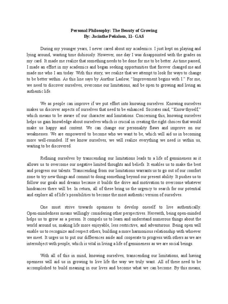 Personal Philosophy - The Beauty of Growing PDF | PDF | Behavior Modification | Psychology