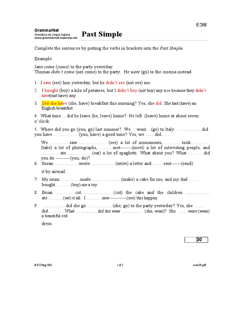 Past Simple Exercises | PDF