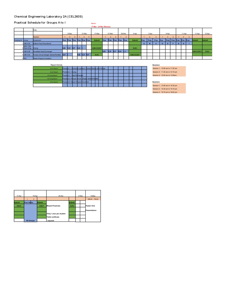 CEL260S Practical Schedule 2023 | PDF | Chemical Engineering | Physical ...