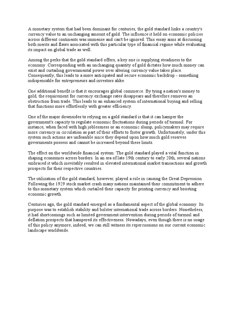 The Gold Standard (Essay) | PDF | Gold Standard | Currency