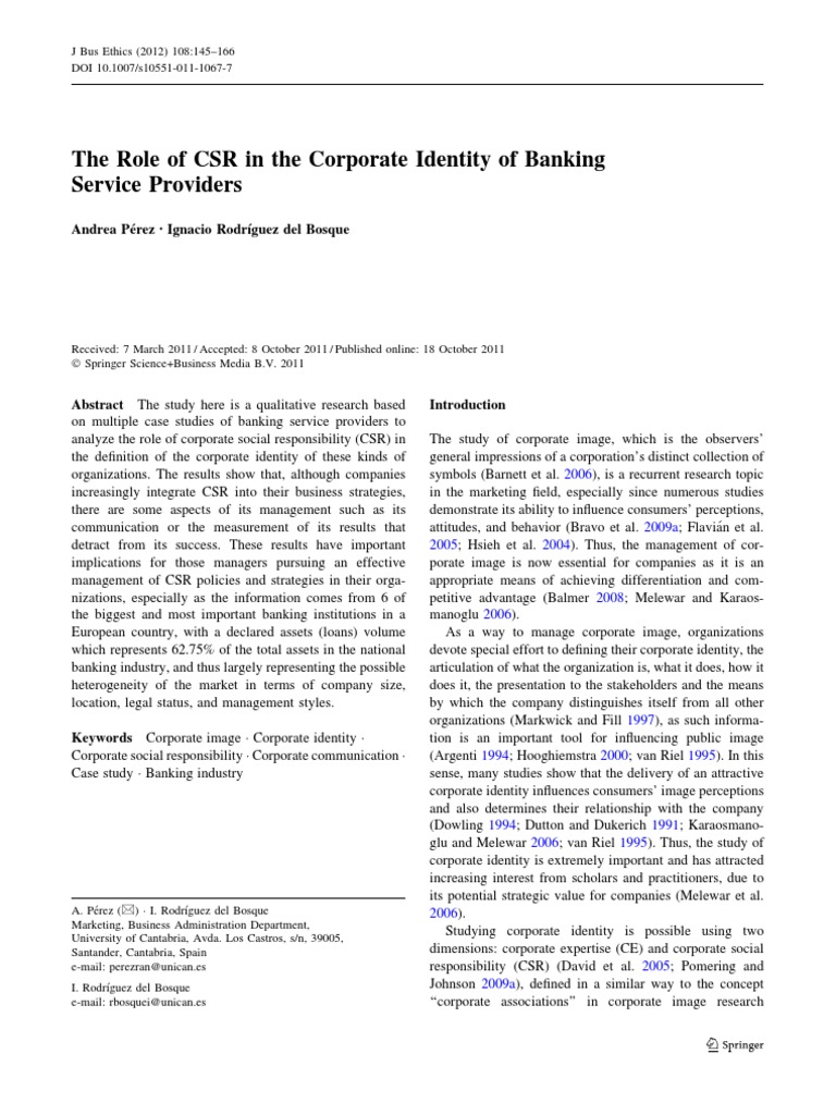 The Role of CSR in The Corporate Identity of Banking Service Providers ...