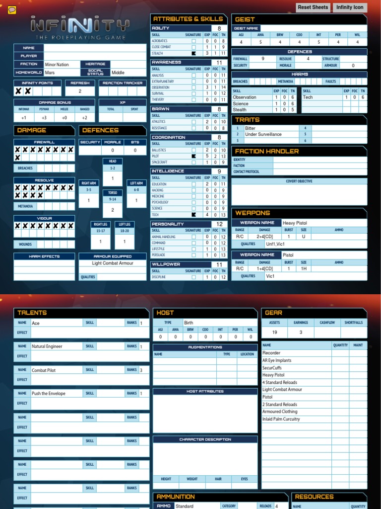 Infinity RPG - Character Sheets PDF | PDF | Ammunition
