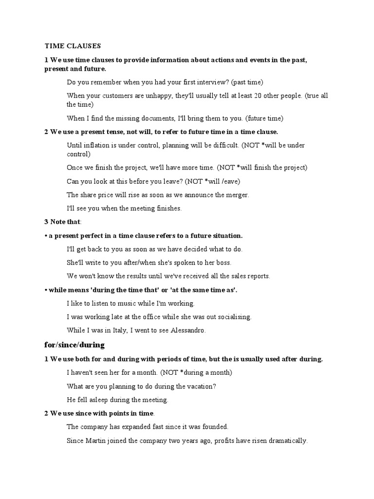 TIME CLAUSES (Explanation) | PDF | Law | Self-Improvement