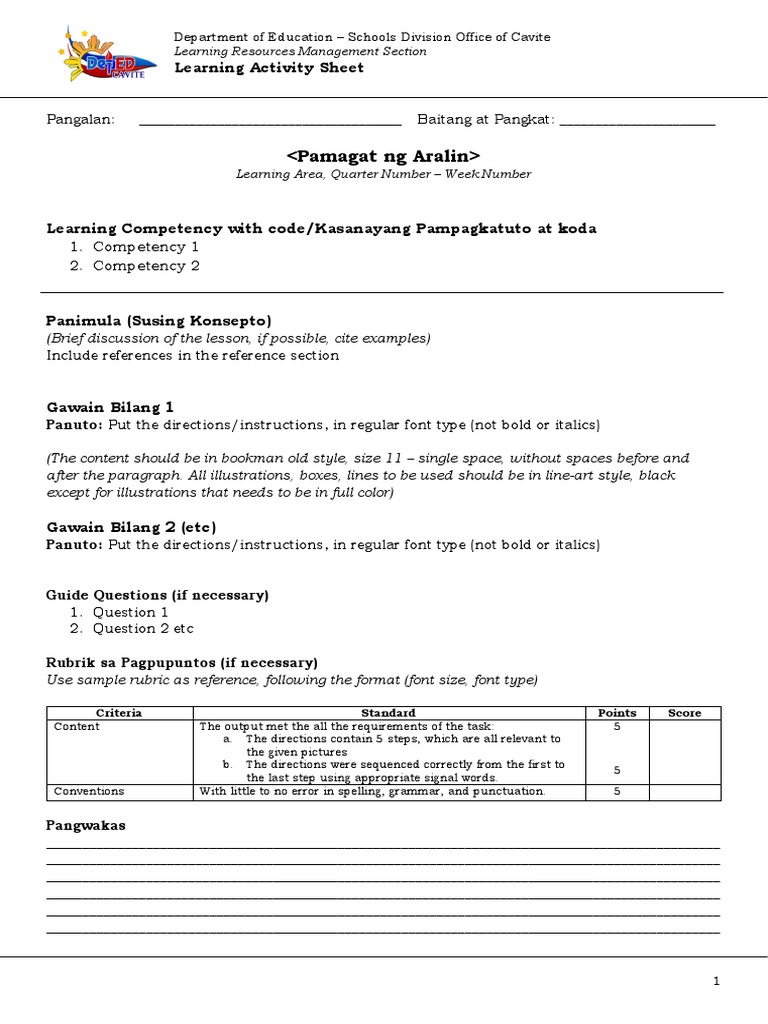 LAS Format Filipino 1 | PDF | Writing | Text