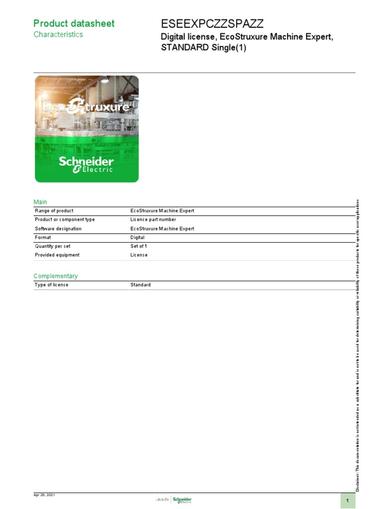 EcoStruxure Machine Expert - ESEEXPCZZSPAZZ | PDF