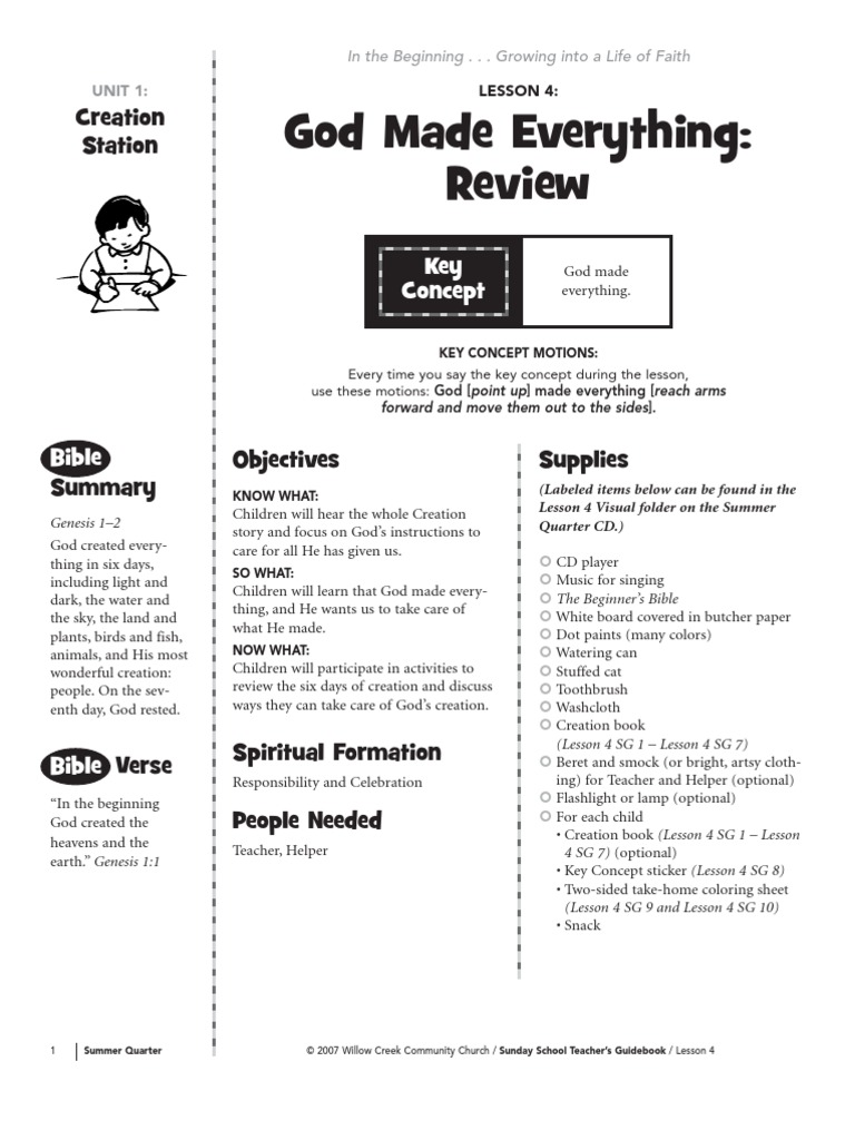 9/25/11 Summer Unit 1: God Made Everything Lesson 4 | PDF | Genesis ...