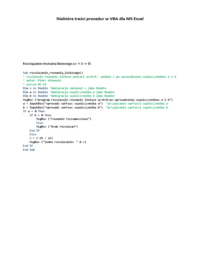 Notatek PL Informatyka Vba Procedury W Excelu | PDF