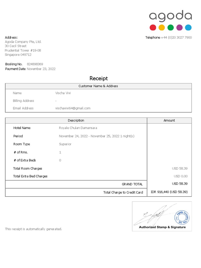 Hotel Booking Receipt | PDF