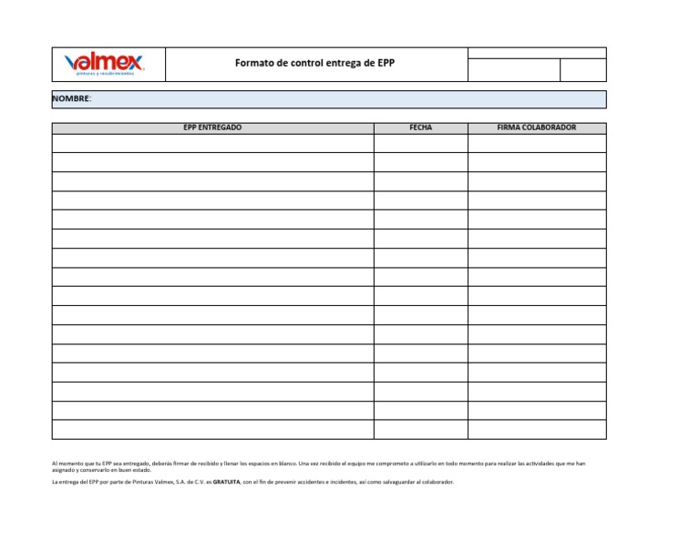 Formato Control Entrega EPP Por Persona | PDF