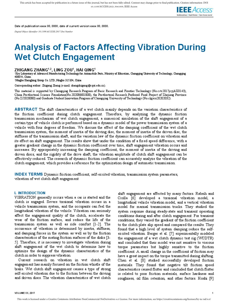 Analysis of Factors Affecting Vibration During Wet PDF | PDF | Clutch ...