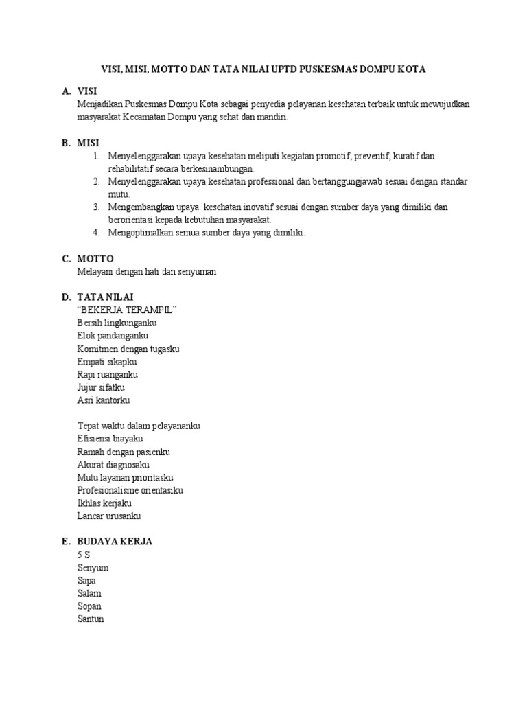 Visi Misi PKM Dokot | PDF