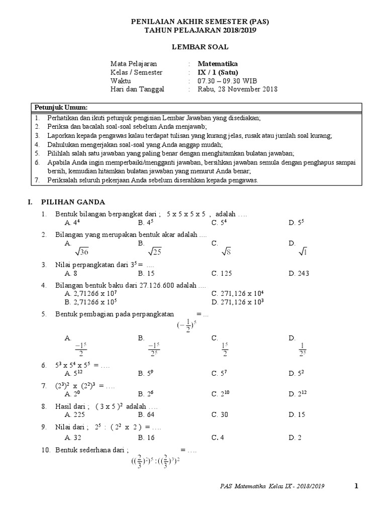5-SOAL PAS MAT 9 K13 Rev | PDF