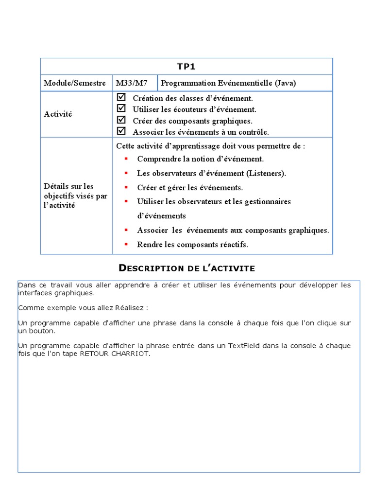 TP Programmation Événementielle Java | PDF