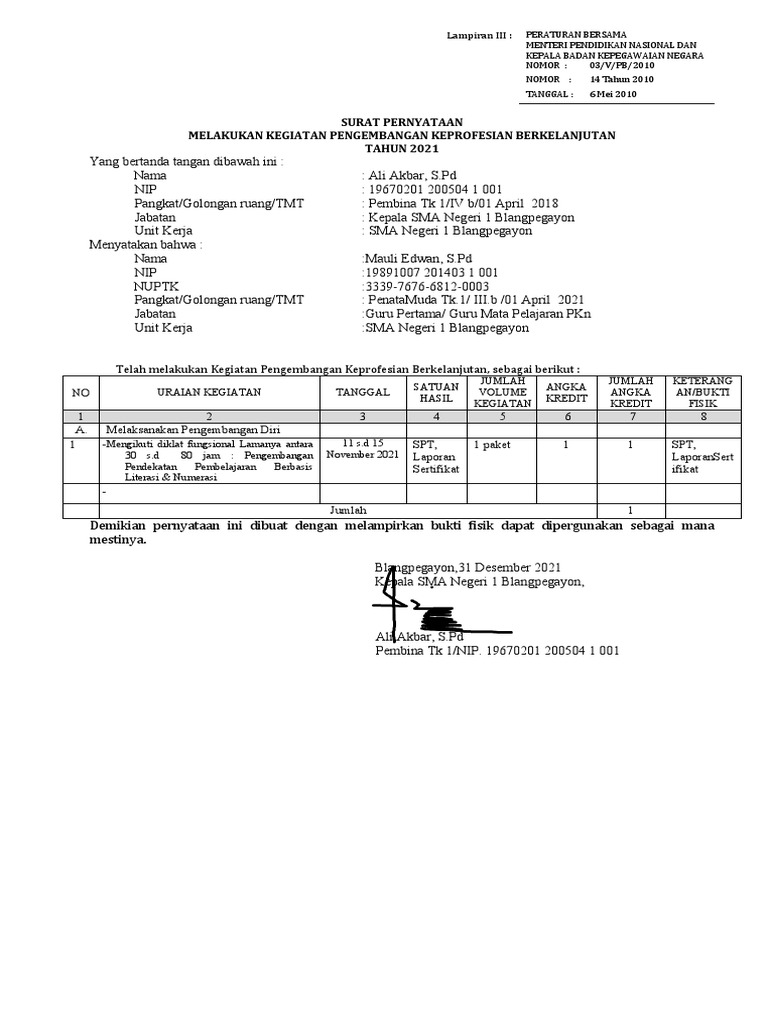 5. SURAT PERNYATAAN PKB | PDF