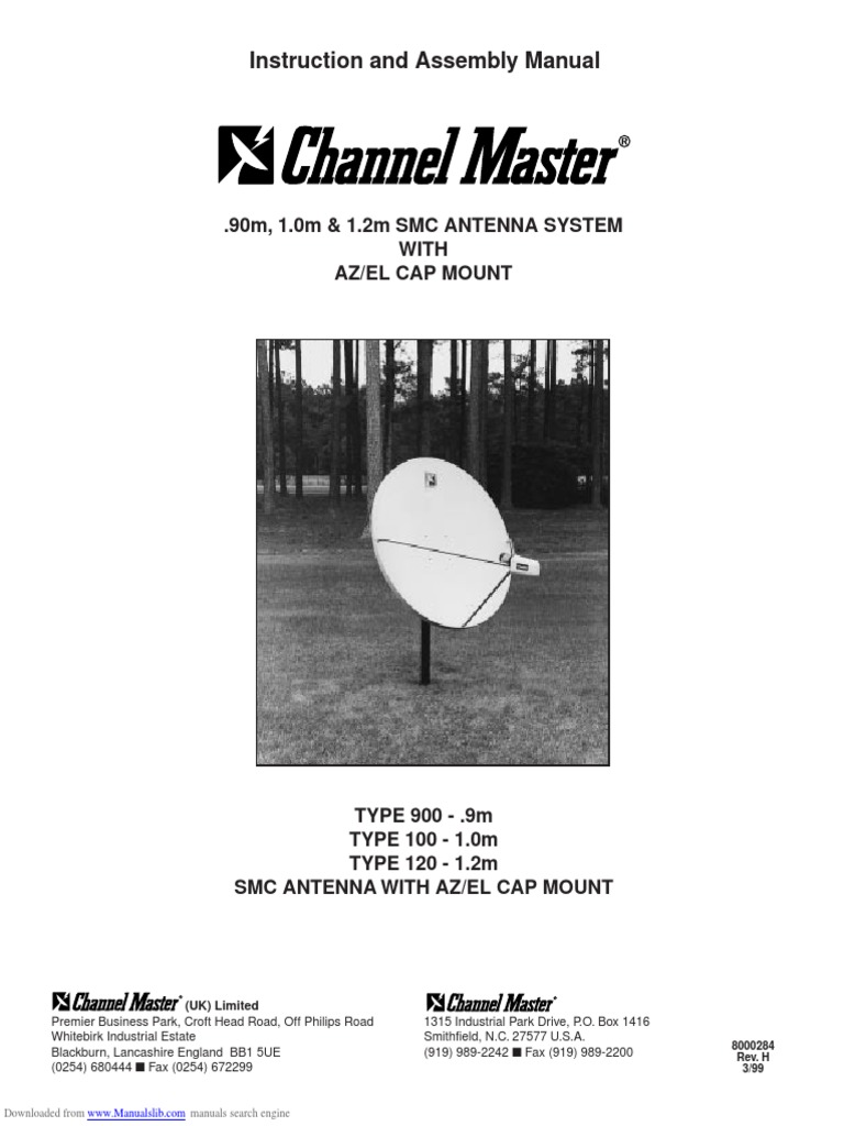 Instruction and Assembly Manual: .90m, 1.0m & 1.2m SMC ANTENNA SYSTEM With Az/El Cap Mount | PDF ...