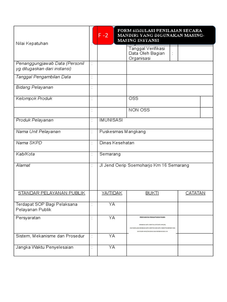 Imunisasi-F2 Form Simulasi Penilaian Secara Mandiri Yang Digunakan Instansi | PDF